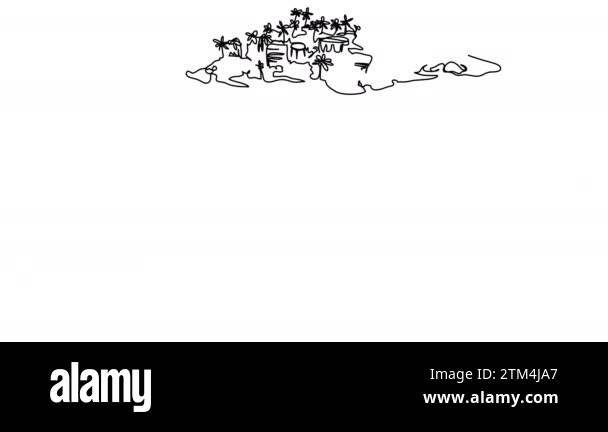 Self-drawing of a tourist plane flying from the island with a line on a ...