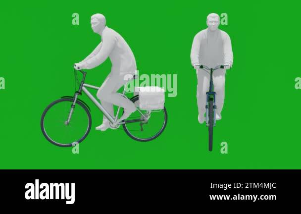 Asian old man green screen 3D riding bicycle without color and material ...