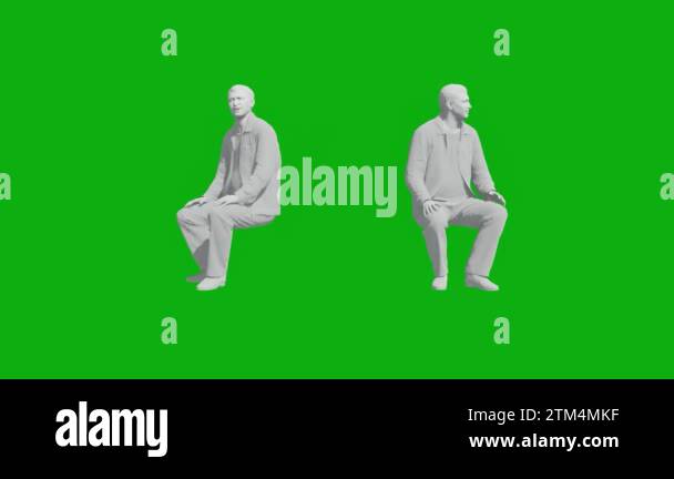 3D employee thinking green screen with two different views without ...