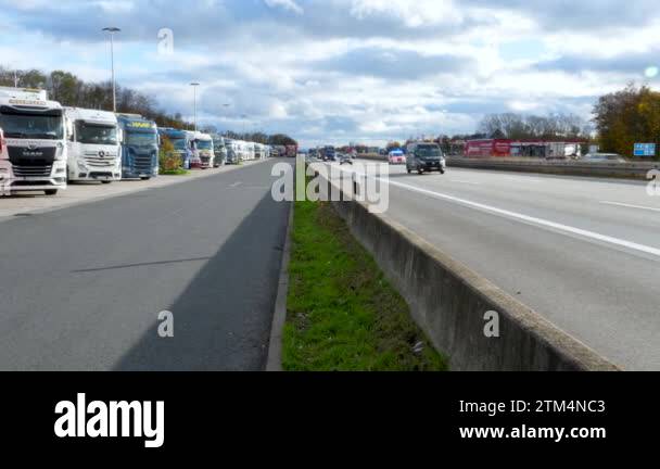 Medenbach, Germany - November 20, 2023: Trucks on German rest area ...