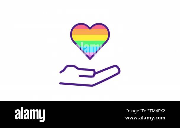 Animated lgbt heart color icon. Floating heart-shaped rainbow flag ...