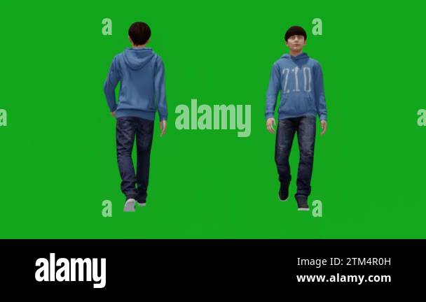 schoolboy green screen walking green screen with two viewing angles 3D ...
