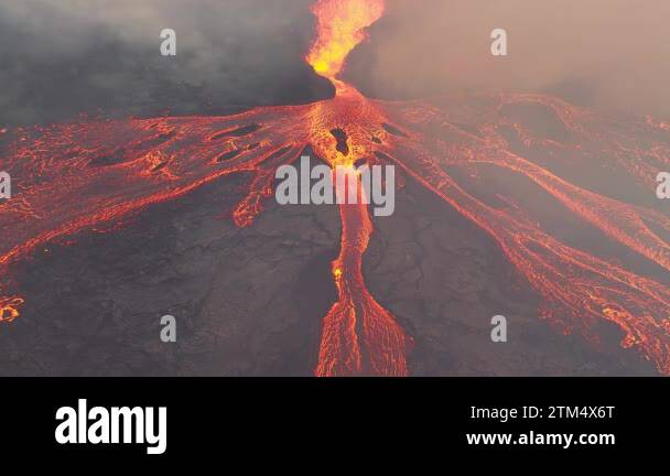 Volcano eruption, Red hot burning lava erupts from ground in Iceland ...