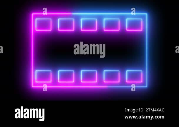 Neon film frame strip tape animation in 4K black background.Animated ...