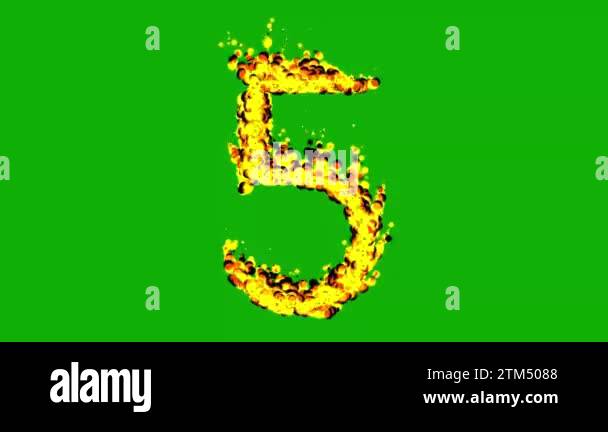 Number 5 with fire effect on green screen background Stock Video ...