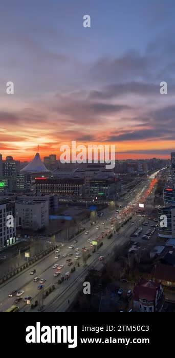 Astana, Kazakhstan, November 2023. Traffic jam on one of the central ...