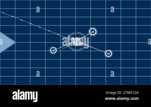 Animation of connected icons with grid pattern and arrows moving ...