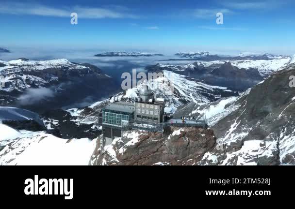 Aerial panorama view of the Sphinx Observatory on Jungfraujoch - Top of ...