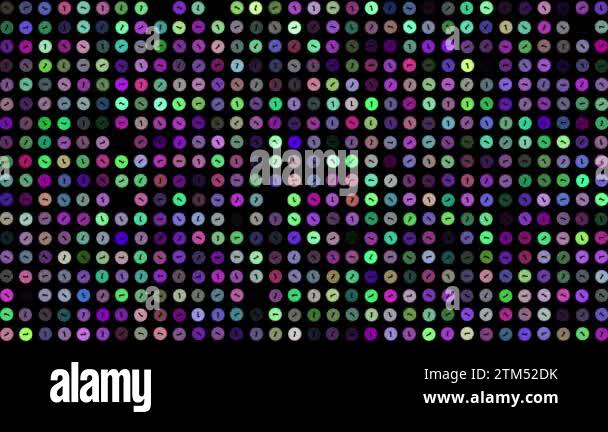 Colored flashing rotating digits ones on black bg. Abstract festive ...