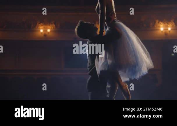 Ballet dancers practice and rehearse choreography on classic theater ...