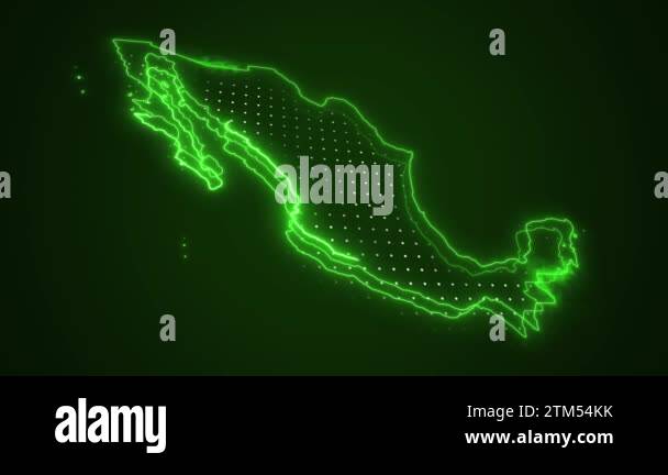 Neon Green Mexico Map Borders Outline Loop Background. Neon Green ...
