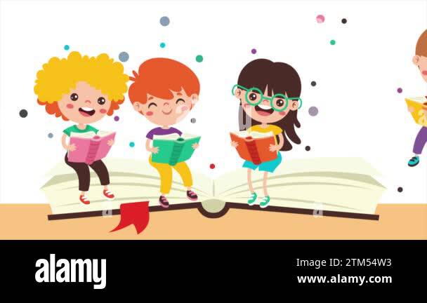Cartoon Animation Of Children Reading Book Stock Video Footage - Alamy