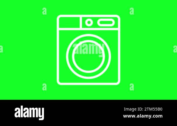 Animated washer white line icon. Wash laundry at home. Loop HD video ...