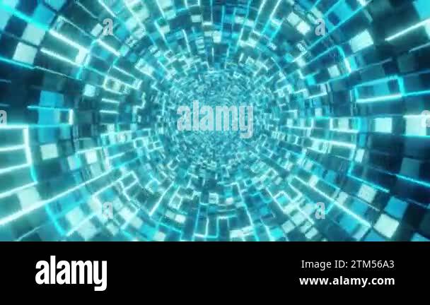 Flying into tunnel, sci-fi spaceship corridor. Futuristic technology abstract seamless for tech ...