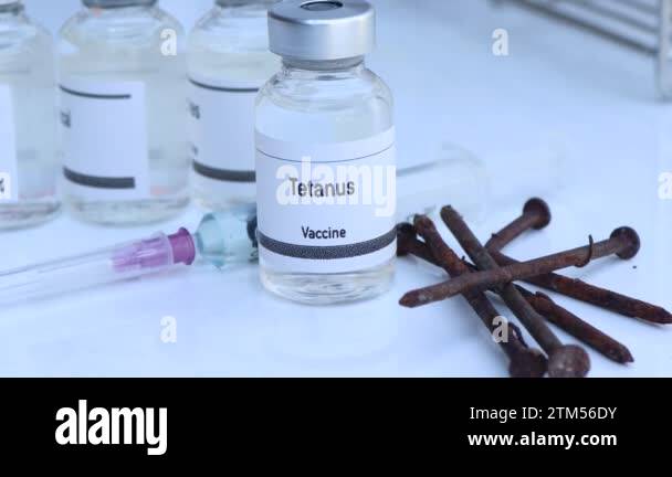 Tetanus vaccine in a vial, immunization and treatment of infection ...