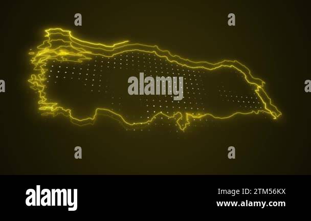 Neon Yellow Turkey Map Borders Outline Loop Background. Neon Yellow ...