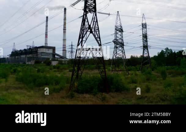 High-voltage electric tower. Transmission lines on the background of ...