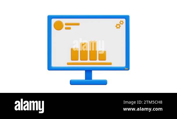 3d icon animation. Computer icon with infographics on display ...