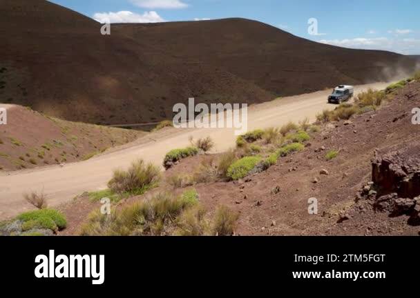 dusty gravel road of the iconic ruta 40 leading through the arid desert of Argentina Stock Video ...