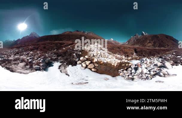 4K VR of Dingboche and Pheriche village in Nepal, basic point of ...