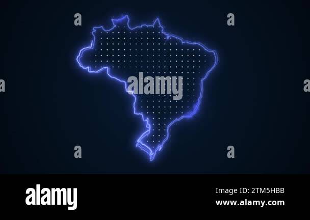 Neon Blue Brazil Map Borders Outline Loop Background. Neon Blue Colored ...