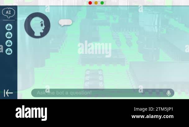 Animation of online ai chat processing on screen over computer ...