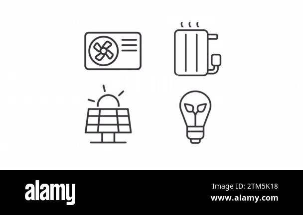 Animated energy savers linear icons. Alternative energy. Lighting ...