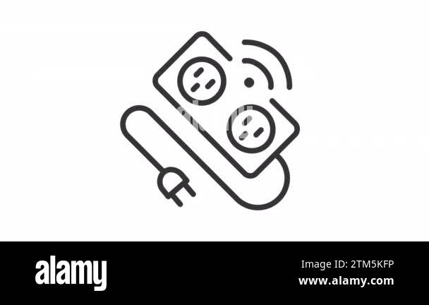 Animated power strip linear icon. Smart electric appliance. Wireless ...