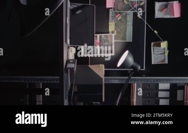 Vertical video: Empty incident room equipped with evidence board and ...