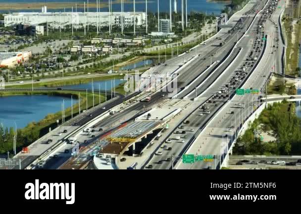 Industrial roadworks in Miami, Florida. Wide american highway junction ...