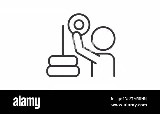 Playing child linear animation. Educational toy. Stacking rings. Motor ...