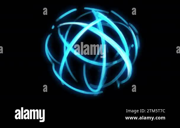 Rotating blue lines on a black background. Water sphere in 4k with ...
