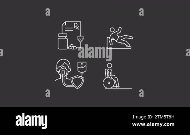 Animated medical white line icons. Insurance. Long-term care coverage ...