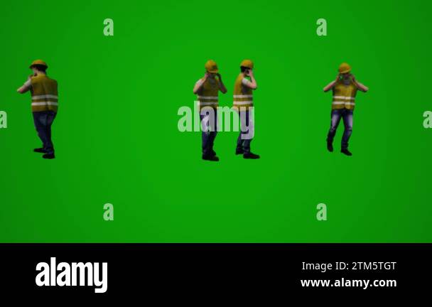 3D several architects and construction workers green screen walking and ...
