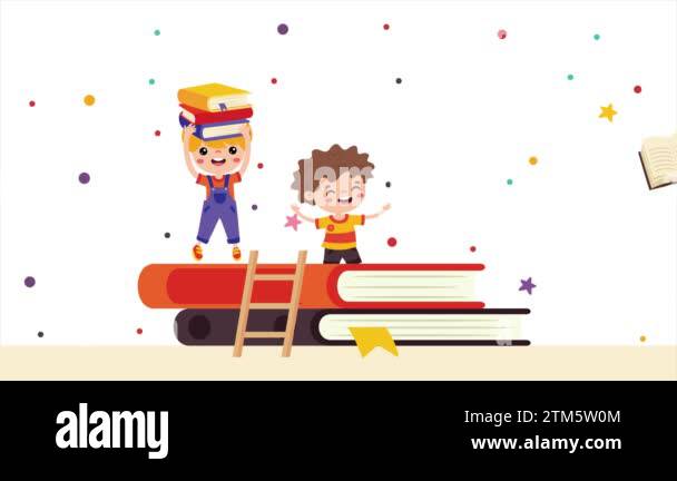 Cartoon Animation Of Children Playing With Books Stock Video Footage ...