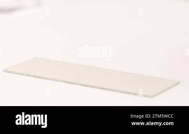 A close-up demonstration of lab technician dripping red blood with ...
