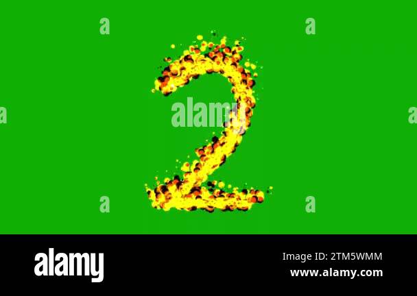 Number 2 with fire effect on green screen background Stock Video ...