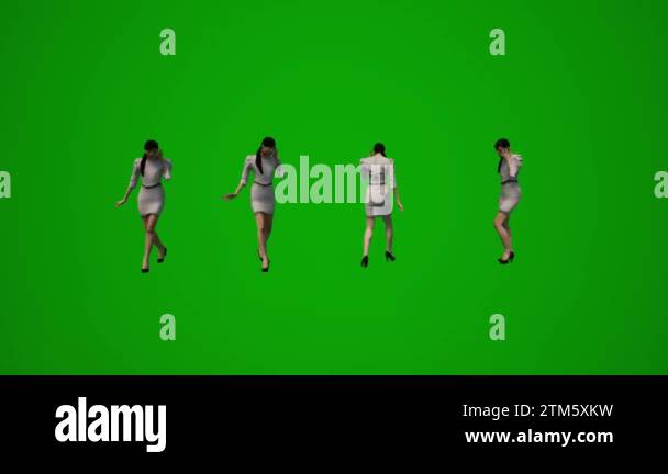 woman girl green screen 3d walk dance talk site shop mobile work and ...