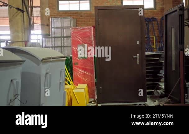 Products at the warehouse. Interior of manufacturing with new metal ...