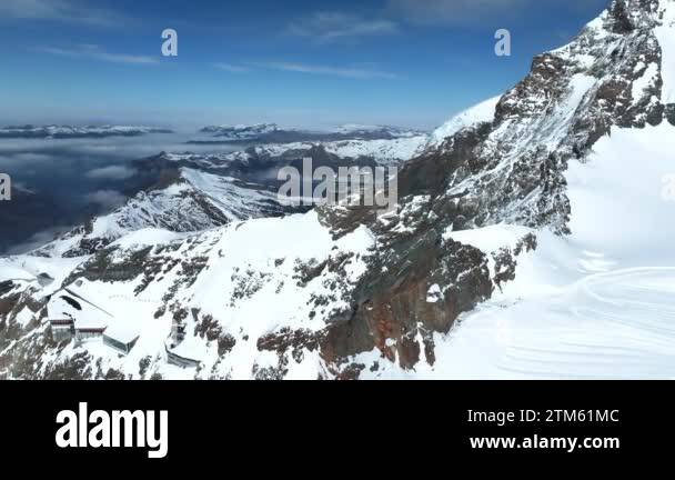 Aerial panorama view of the Sphinx Observatory on Jungfraujoch - Top of ...