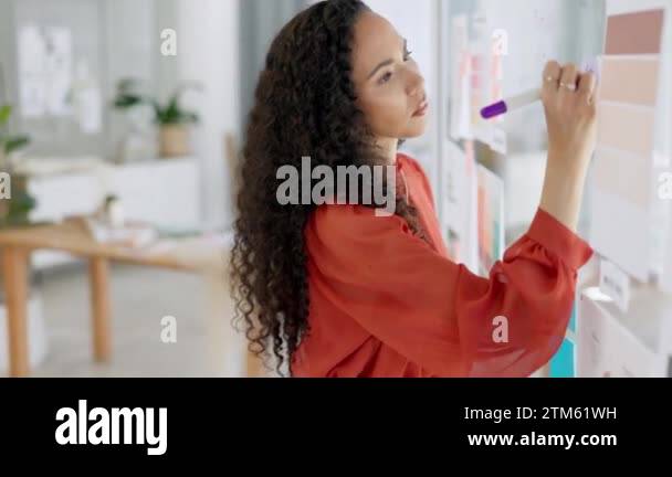 Thinking, writing and business woman with schedule, agenda and ...