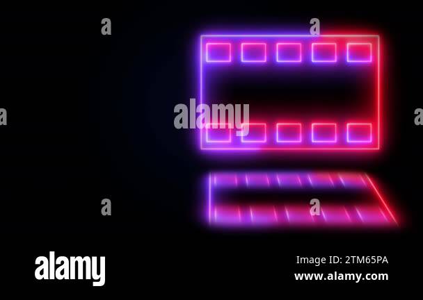 Neon film frame strip tape animation in 4K black background.Animated ...