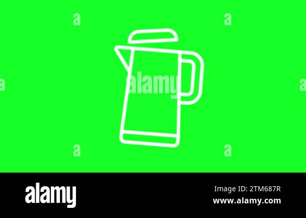 Animated kettle white line icon. Electric appliance for kitchen. Loop HD video with chroma key ...