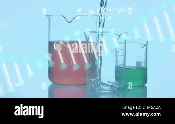 Animation of dna helix and mathematical formulas over liquid filled ...