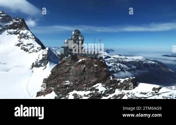 Aerial panorama view of the Sphinx Observatory on Jungfraujoch - Top of ...