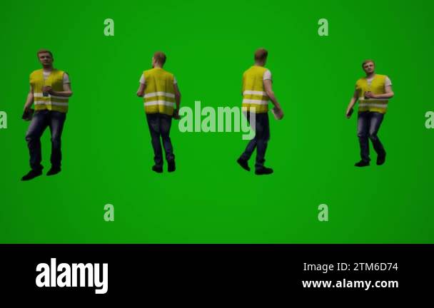 3D several architects and construction workers green screen walking and ...