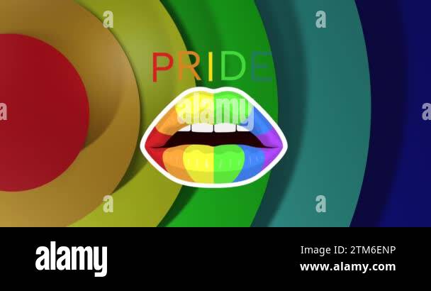 Animation of pride text and rainbow lips over rainbow background. Pride ...