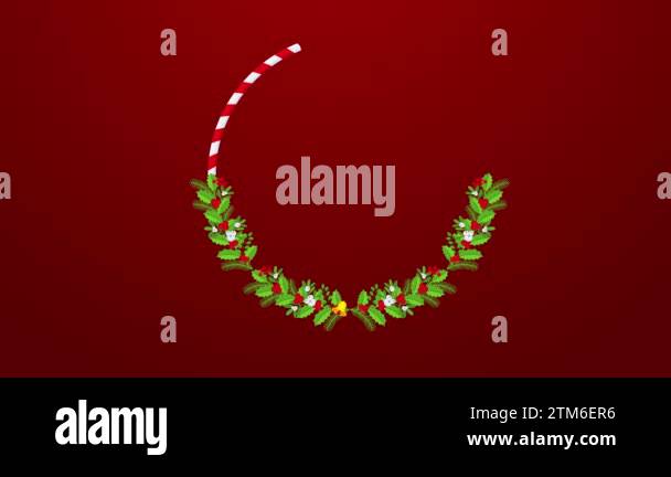 Christmas wreath 2D Animation. Round floral frame with decorations ...
