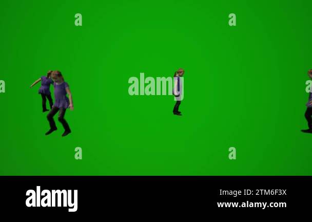 3D several different kindergarten little boys green screen background ...