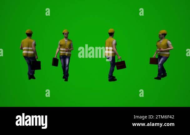 3D several architects and construction workers green screen walking and ...